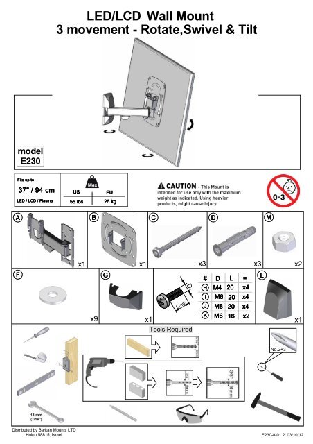 3 movement - Rotate,Swivel & Tilt LED/LCD Wall Mount