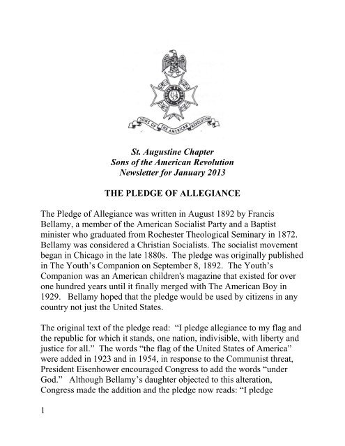 1 St. Augustine Chapter Sons of the American Revolution Newsletter ...