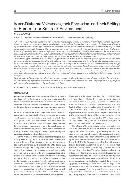 Maar-Diatreme Volcanoes, their Formation, and their ... - Geolines