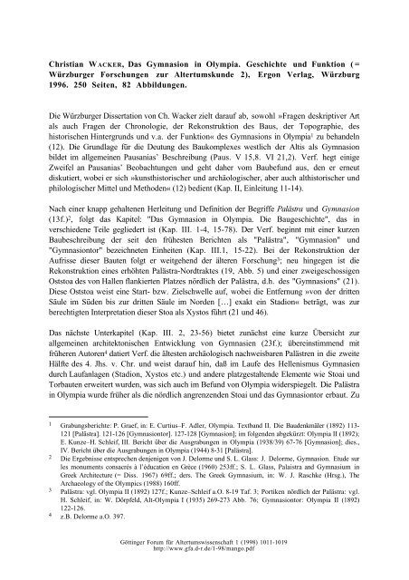 Christian WACKER, Das Gymnasion in Olympia. Geschichte und ...