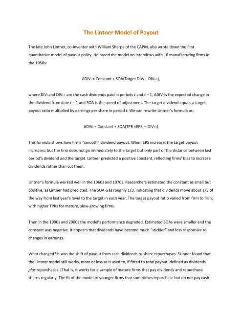 The Lintner Model of Payout - McGraw-Hill