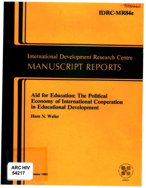 manuscript reports - International Development Research Centre
