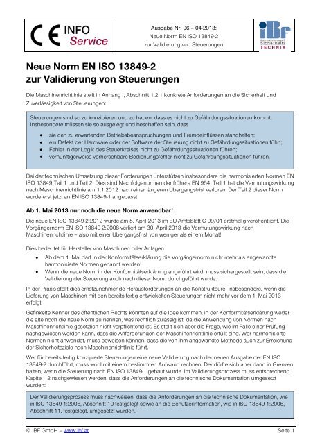 Die neue EN ISO 13849-2 - IBF