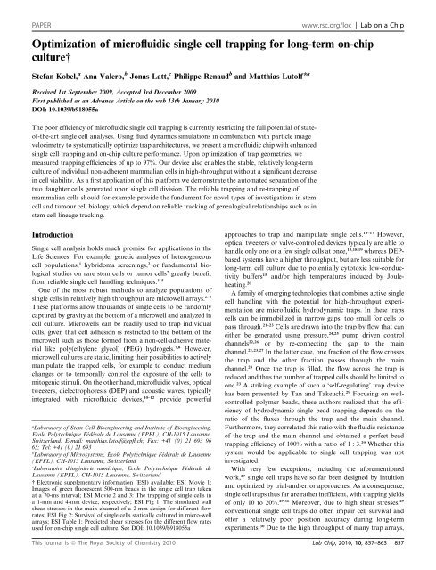 Optimization of microfluidic single cell trapping for long-term on-chip ...