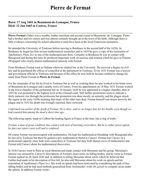 Pierre De Fermat Biography Pierre De Fermat Biography, Facts And