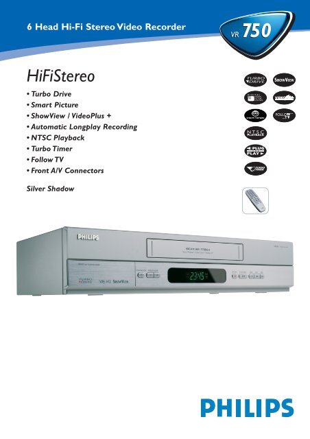 VR 750 VR 750 6 Head Hi-Fi Stereo Video Recorder - Philips