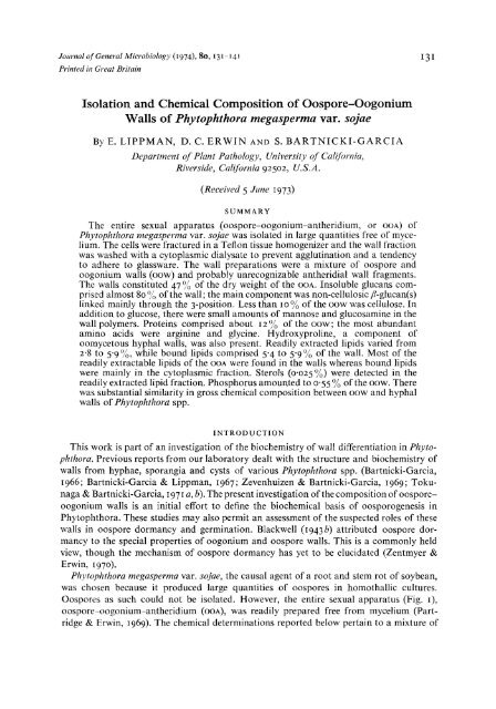 Isolation and Chemical Composition of Oospore ... - Microbiology