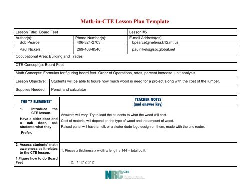 Lesson Plan Board Feet