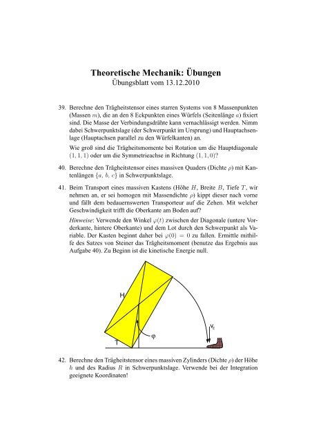 Theoretische Mechanik:¨Ubungen