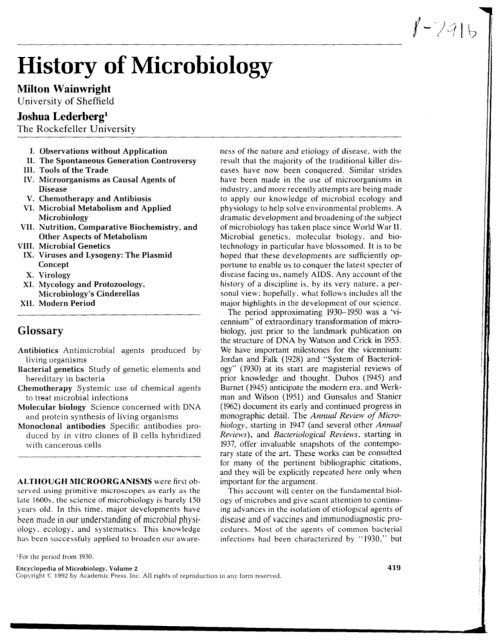 History of Microbiology - Profiles in Science
