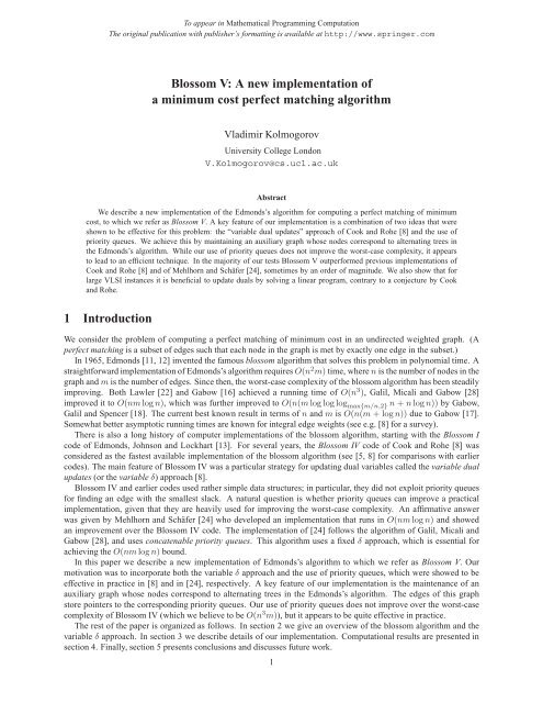 A new implementation of a minimum cost perfect matching algorithm ...