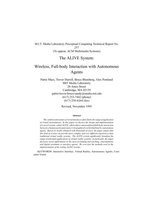 The ALIVE System: Wireless, Full-body ... - Publications - MIT