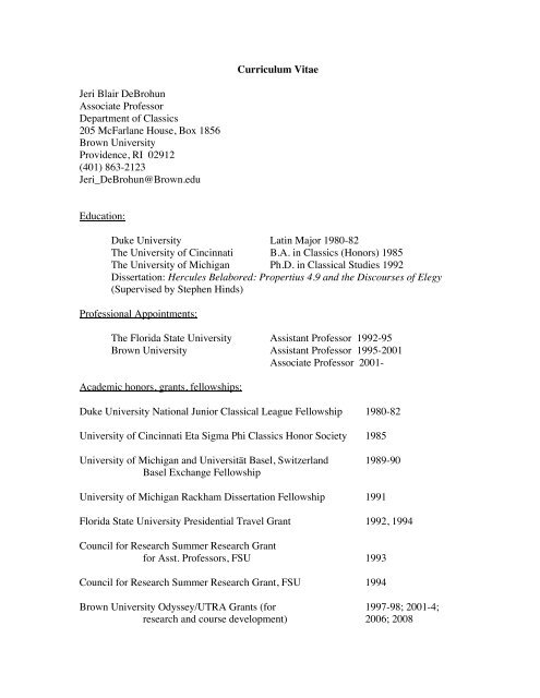 Curriculum Vitae Jeri Blair DeBrohun Associate Professor ...