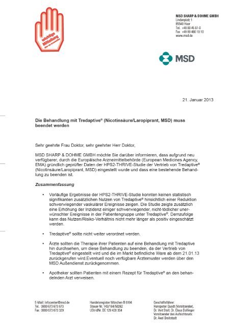 Rote-Hand-Brief Tredaptive - ifap GmbH