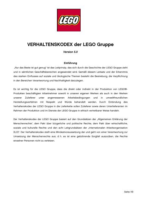 Code of Conduct in German - Lego