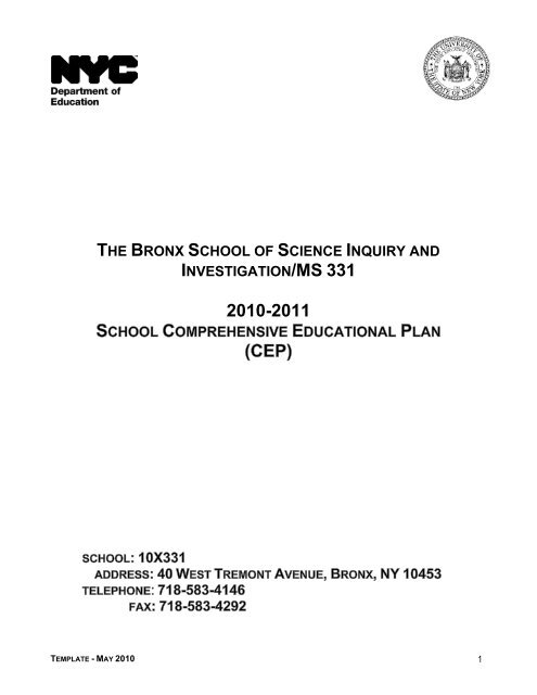 Comprehensive Educational Plan 2010-2011 - New York City ...
