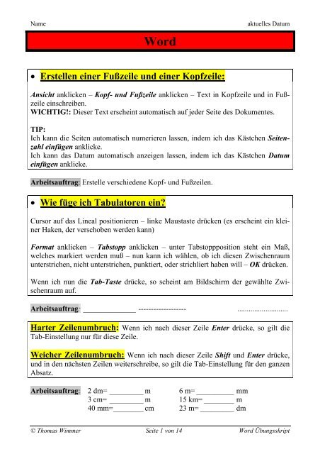Erstellen einer Fußzeile und einer Kopfzeile: • Wie füge ich ... Erstellen einer Fußzeile und einer Kopfzeile: • Wie füge ich ...