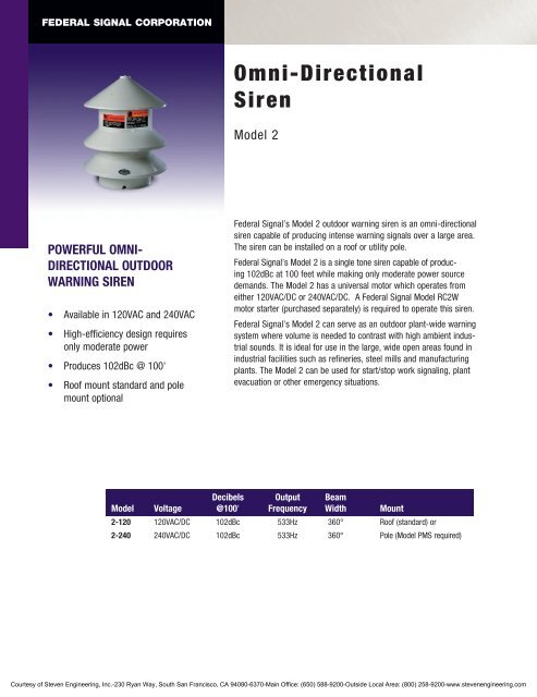Federal Signal Outdoor Warning Systems - Steven Engineering