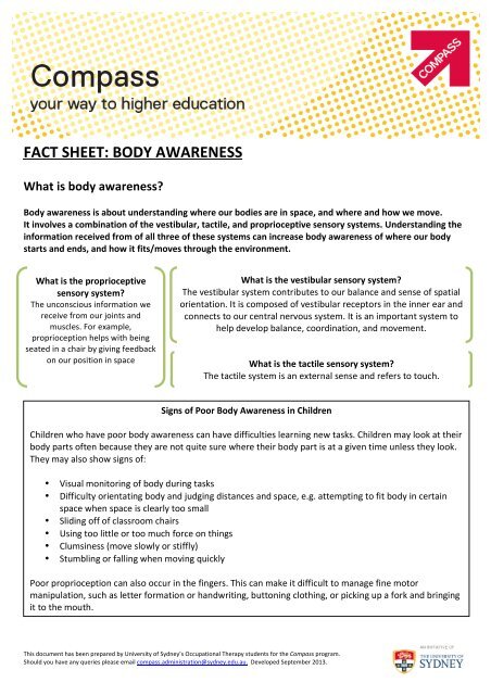 FACT SHEET: BODY AWARENESS - The University of Sydney