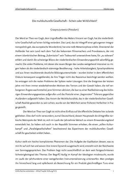 Die multikulturelle Gesellschaft - Alfred Toepfer Stiftung F.V.S.