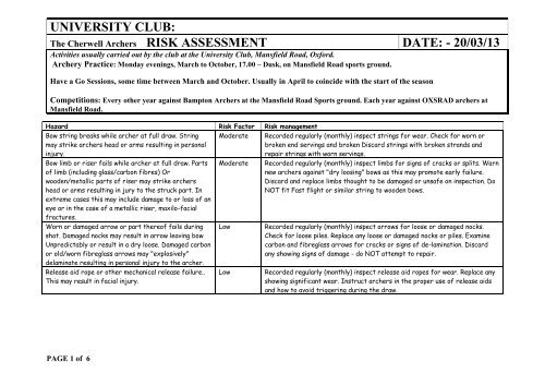 Risk Assessment - Personal Pages Index - University of Oxford