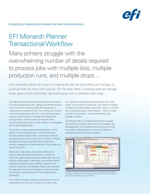 EFI Monarch Planner Transactional Workflow
