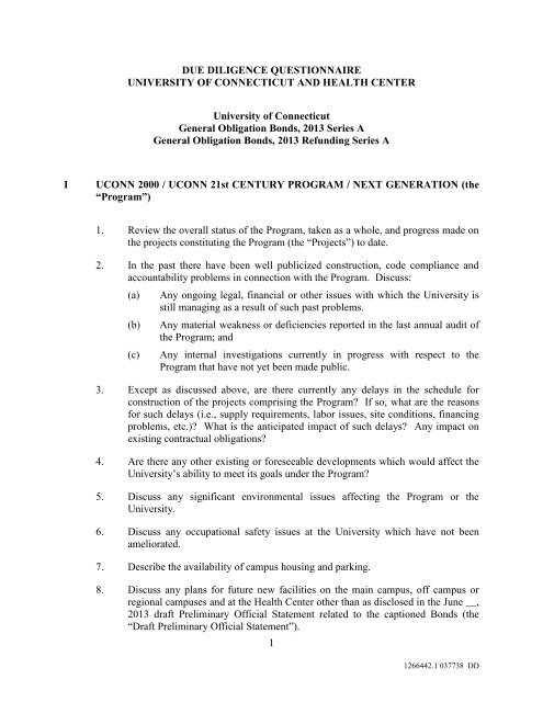 1 DUE DILIGENCE QUESTIONNAIRE UNIVERSITY OF ...