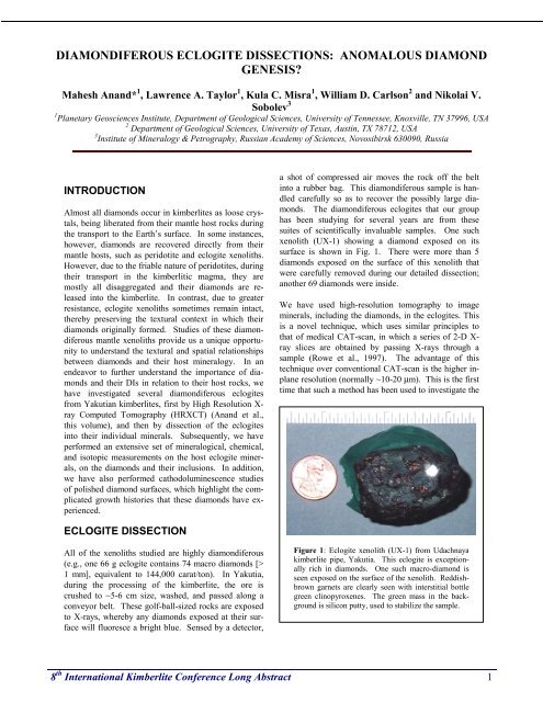 Diamondiferous Eclogite Dissections