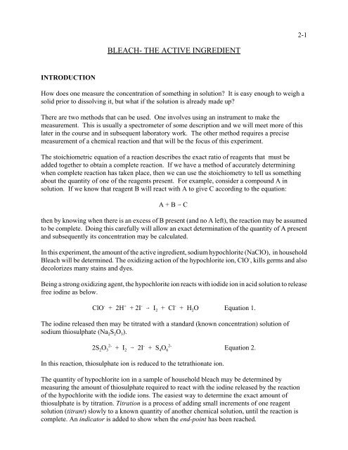 BLEACH- THE ACTIVE INGREDIENT - University of Victoria