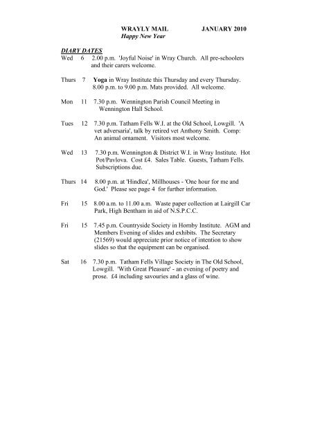 January 2010 - Wray Village
