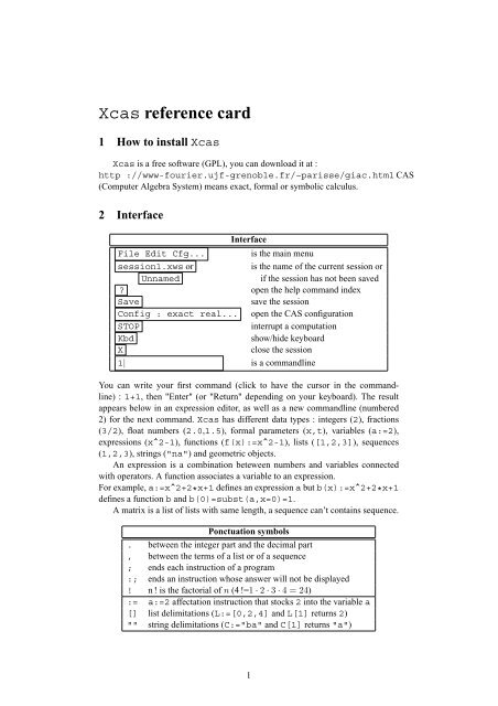 Xcas reference card