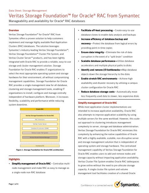Veritas Storage Foundation™ for Oracle® RAC from Symantec