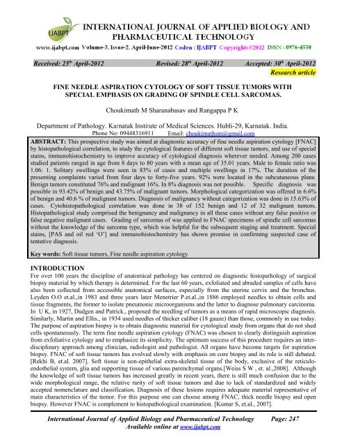 fine needle aspiration cytology of soft tissue tumors - IJABPT