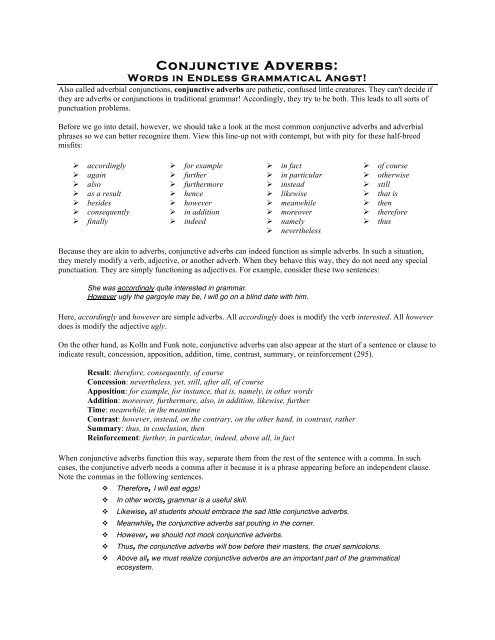 Conjunctive Adverbs Quiz