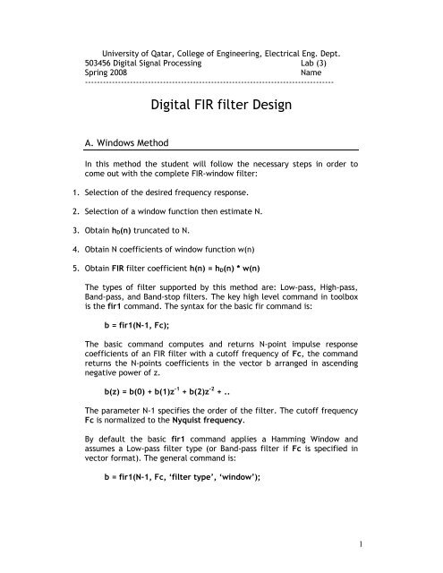 Digital FIR filter Design - Qatar University