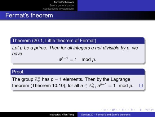 Fermat’s theorem Euler