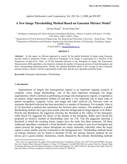 A New Image Thresholding Method Based On Gaussian Mixtures Model