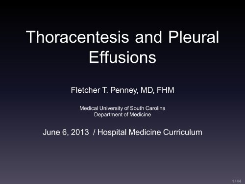 Thoracentesis and Pleural Effusions - - Clinical Departments