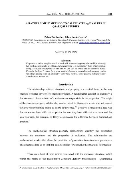 A RATHER SIMPLE METHOD TO CALCULATE Log P VALUES IN ...