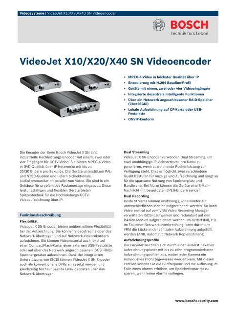 VideoJet X10/X20/X40 SN Videoencoder - Bosch Security Systems