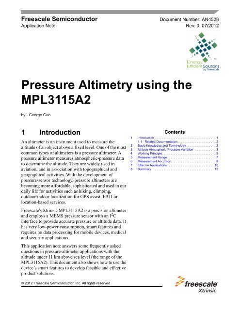 Pressure Altimetry using the MPL3115A2 - Freescale