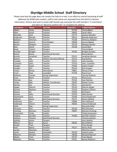 Skyridge Middle School Staff Directory - Camas School District