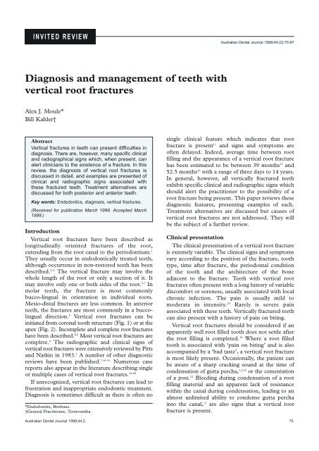 Diagnosis and management of teeth with vertical root fractures