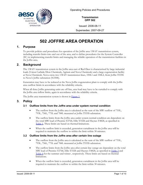 502 JOFFRE AREA OPERATION - Alberta Electric System Operator