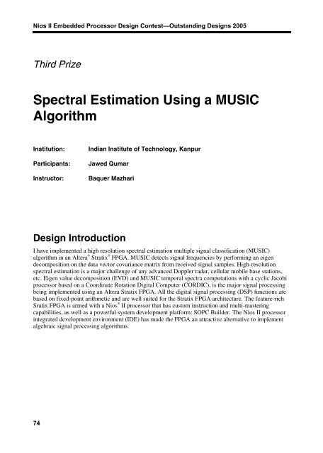 Spectral Estimation Using A Music Algorithm Altera