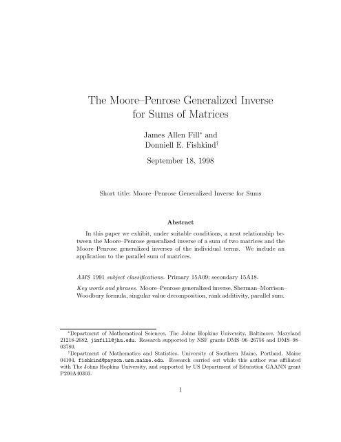 The Moore–Penrose Generalized Inverse for Sums of Matrices