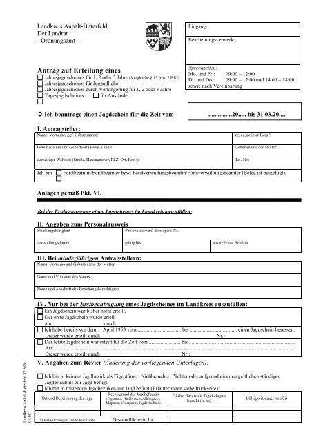 Antrag auf Erteilung eines Jagdscheines - Landkreis Anhalt-Bitterfeld