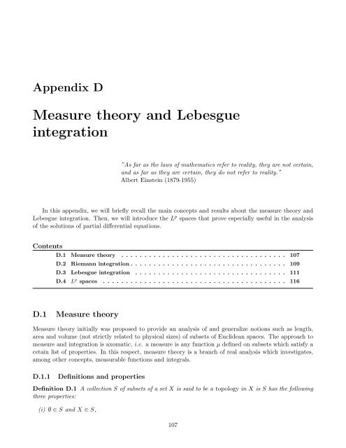 Measure theory and Lebesgue integration Measure theory and Lebesgue integration