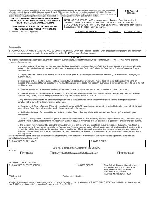 PPQ Form 546 - aphis - US Department of Agriculture