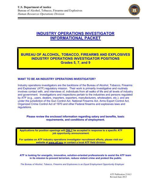 industry operations investigator informational packet - ATF